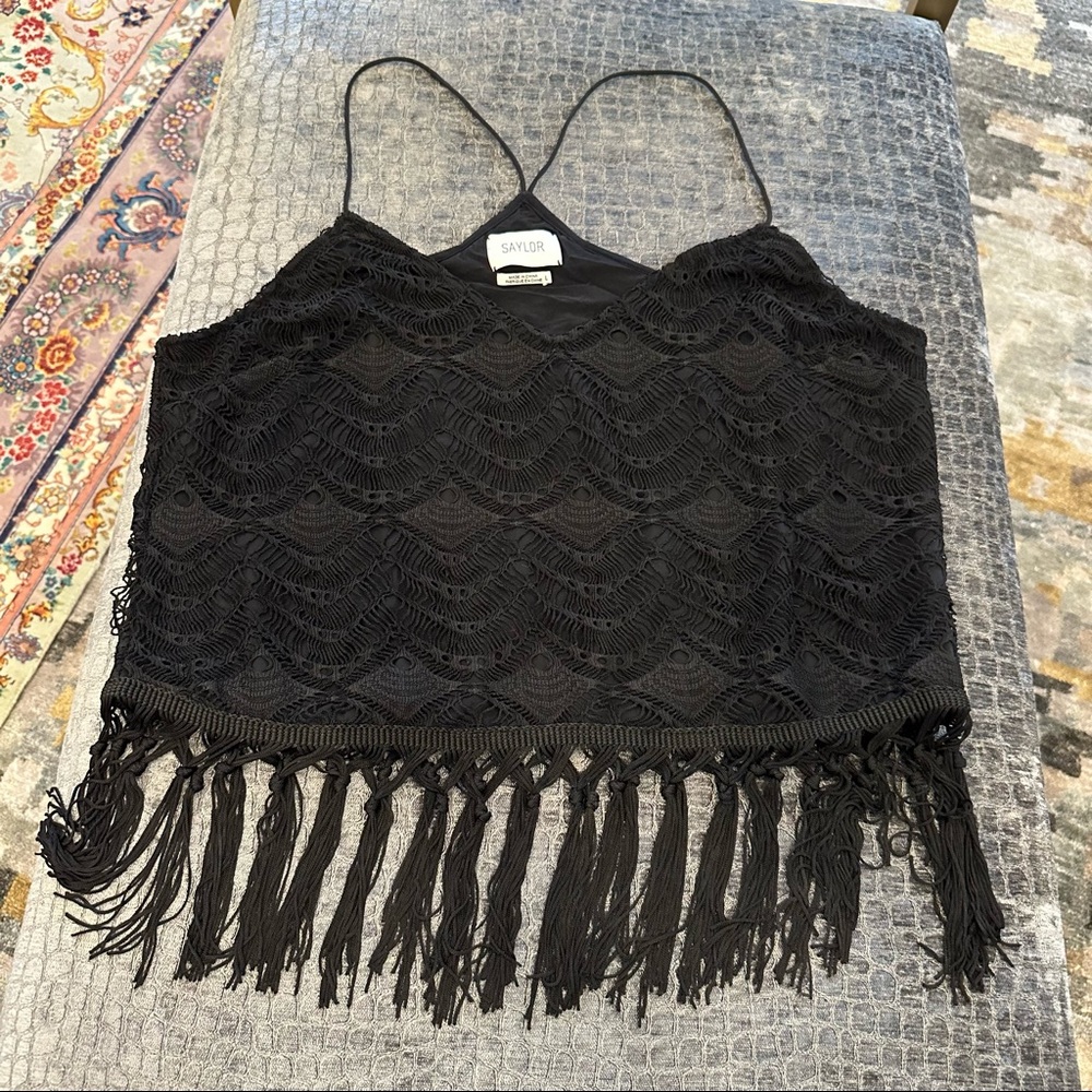 Sailor Black Lace Fringe Detail Top - Gem
